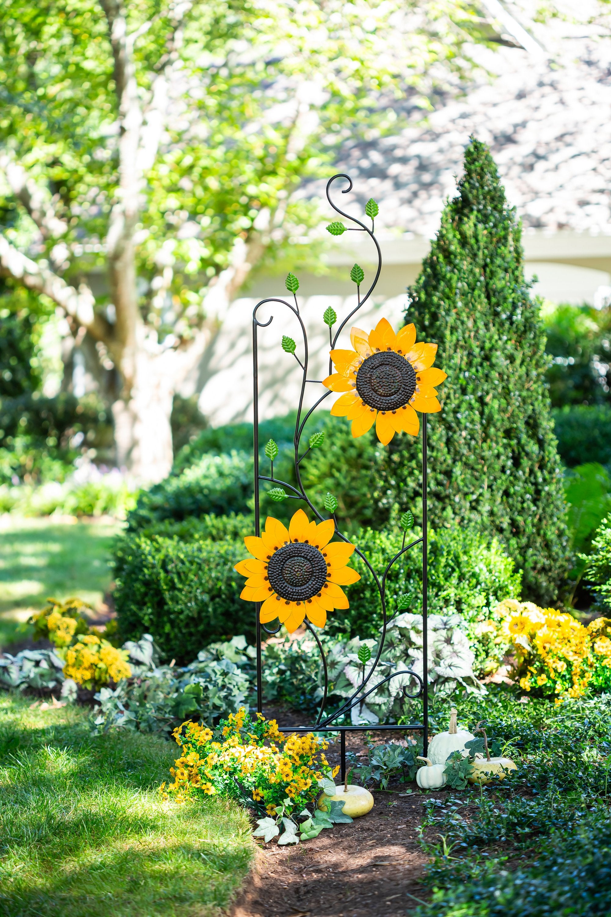 Evergreen Landscaping Details,72" Metal Sunflower Trellis,0x24x72 Inch