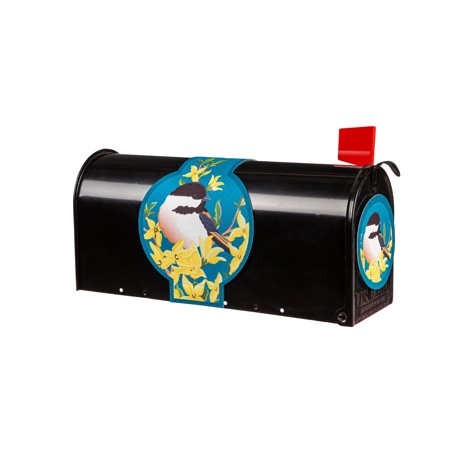 Forsythia and Chickadee Mailbox Saddle with Magnetic Mailbox Door Deco